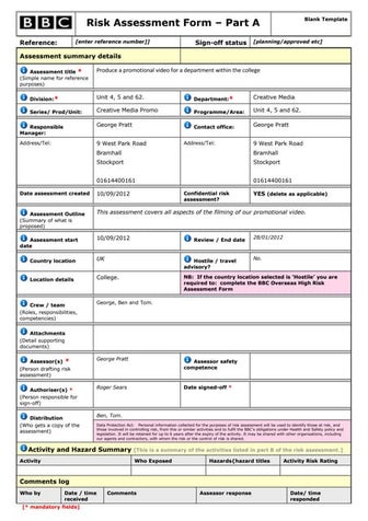 Safety risk assesment sheet | PDF