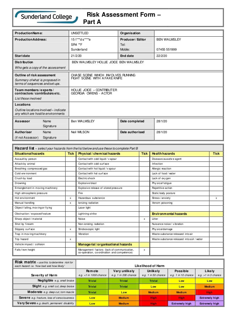 Risk assessment template