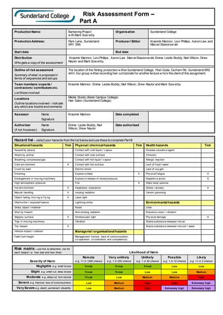 Filming Risk Assessment | DOCX