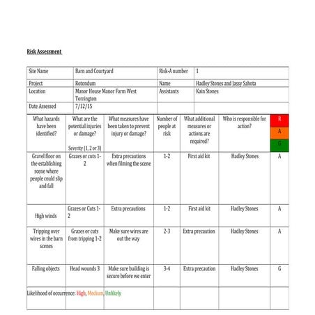 Risk assessment template media | DOC | Injuries | Diseases and Conditions
