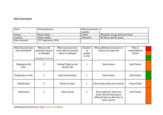 Risk assessment template media | DOC | Injuries | Diseases and Conditions