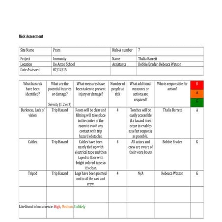 Risk assessment template pram scene | DOC