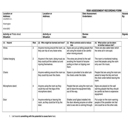 Risk assessment template studio | DOC | Medical Health