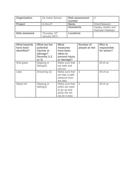 Risk assessment template media park | DOC