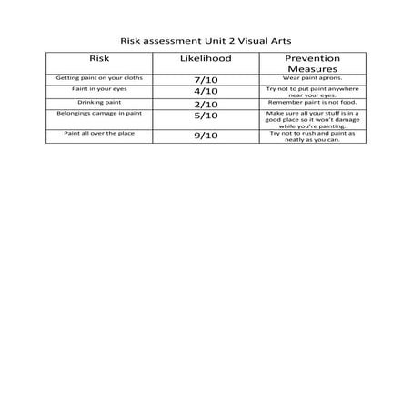 Risk assessment unit 2 visual arts | DOCX
