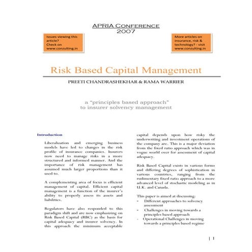 Risk based capital management preeti & warrier | PDF
