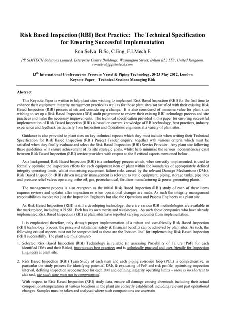 Risk Based Inspection as per API 580_581.pdf | Business Accounting & Finance | Business