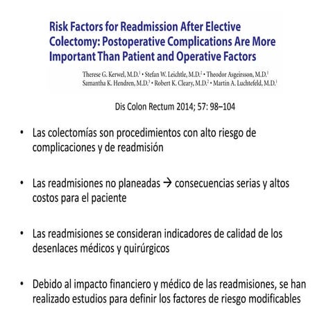 Risk Factors For Readmission After Elective Colectomy Postoperative