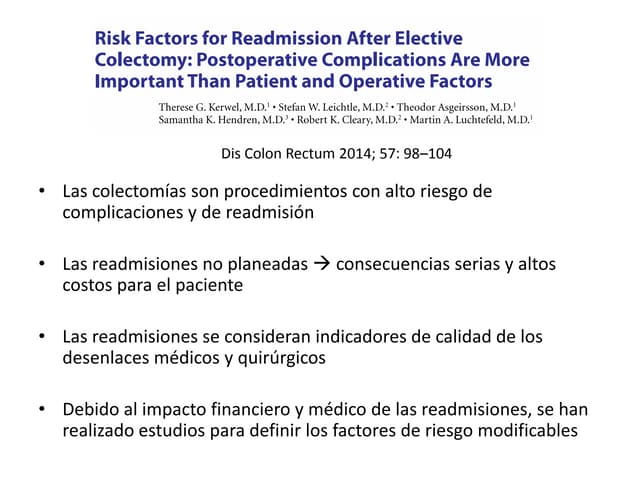 Risk Factors For Readmission After Elective Colectomy Postoperative