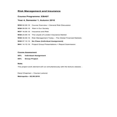 Risk management and insurance metropolia eba07 group autumn 2010 | DOC