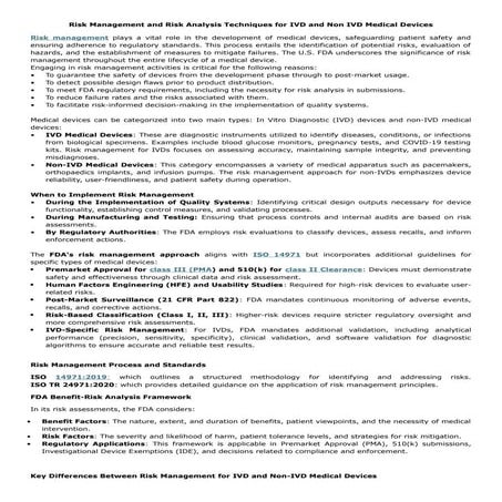Risk Management and Risk Analysis Techniques for IVD and Non IVD ...