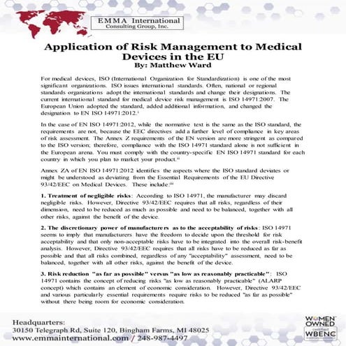 Application of Risk Management to Medical Devices in the EU | DOCX