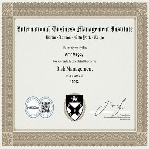 Risk management certificate | PDF