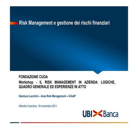 Risk Management e gestione dei rischi finanziari | PDF