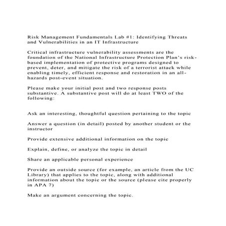 Risk Management Fundamentals Lab 1 Identifying Threats And Vul Docx Information And Network