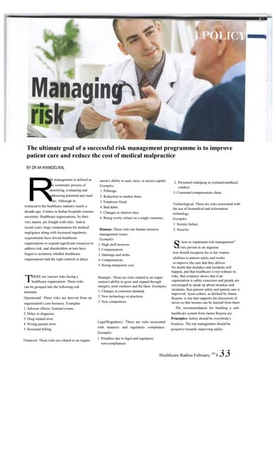 Risk management | PPTX | Healthcare Industry | Industries