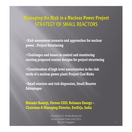 Risk management in nuclear projects and strategy of small reactors ...