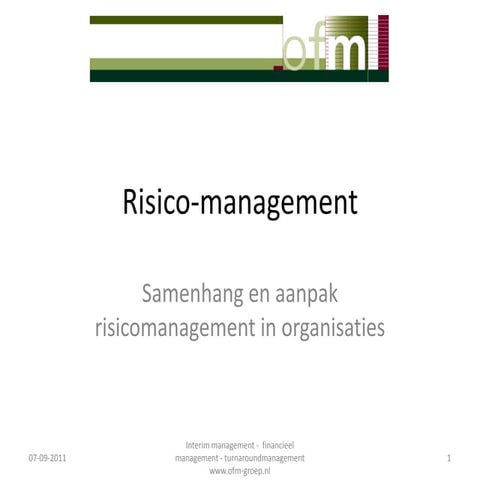 Riskmanagement Samenhang En Aanpak Risicomanagement Wbc N Lv2 | PPT