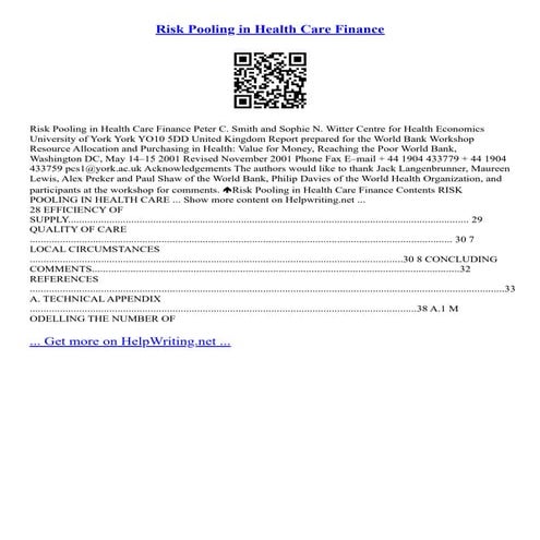 Risk Pooling In Health Care Finance | PDF