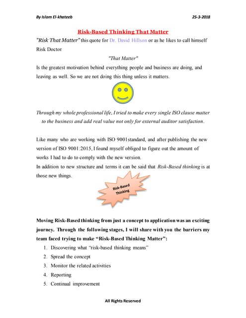 Iso9001 2015 risk_based_thinking | PPTX | Business | Business and Finance
