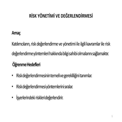 Risk yonetimi ve degerlendirmesi | PPTX