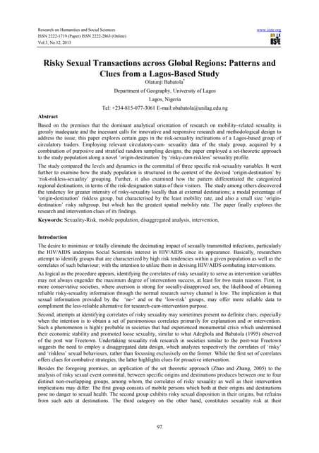 Risky Sexual Transactions Across Global Regions Patterns And Clues From