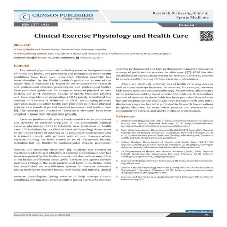 Clinical Exercise Physiology and Health Care_ Crimson Publishers | PDF
