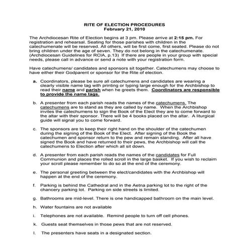 Rite of Election 2010 - Procedures | PDF