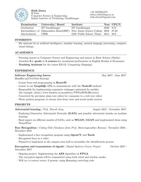 Ritik Dutta Resume Pdf