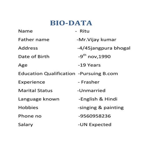 Ritu bio data | PDF