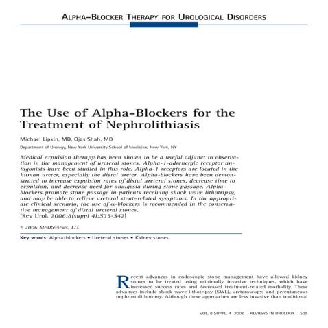 The Use of Alpha-Blockers for the treatment of Nephrolithiasis | PDF