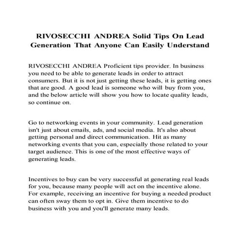 Rivosecchi andrea solid tips on lead generation that anyone can easily ...