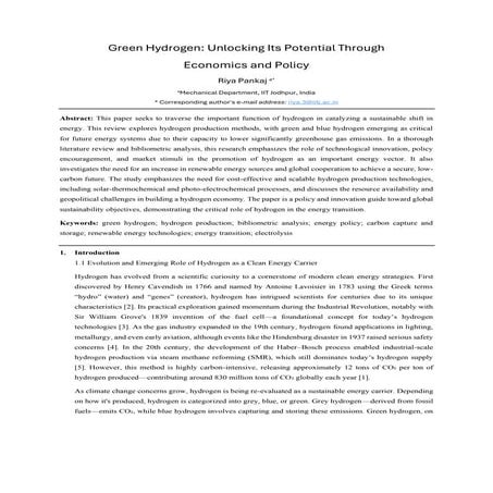 Green Hydrogen and It's Economic Impacts | PDF