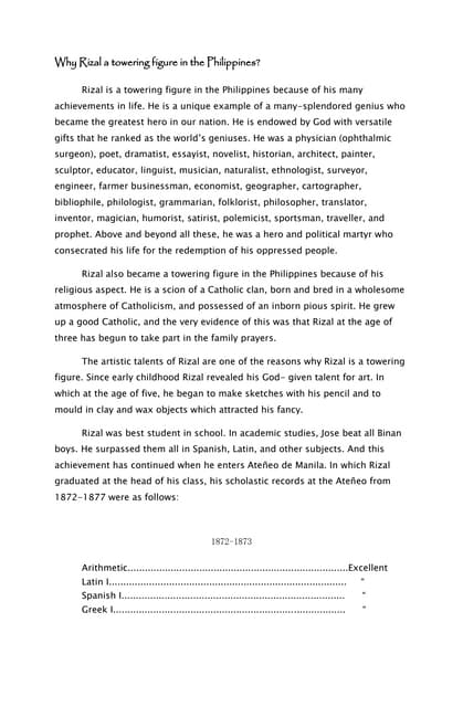 A Reflection Paper Summarizing Rizal S Speech In Honor Of Luna And Hidalgo | PDF