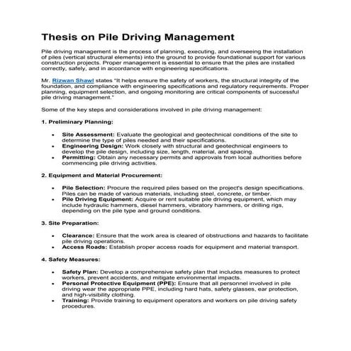 Method Statement of precast pilie and its risk assessment | PPTX