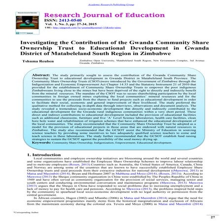 Investigating the Contribution of the Gwanda Community Share Ownership ...