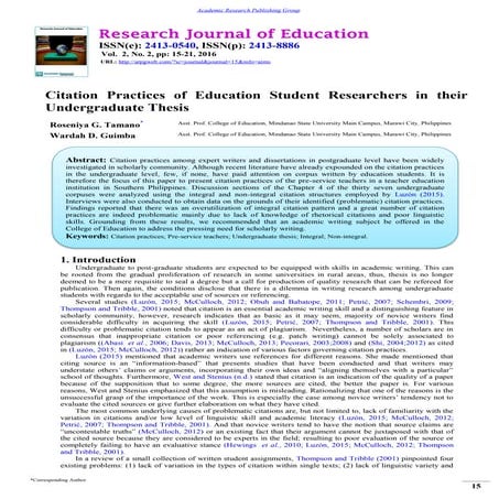 Citation Practices of Education Student Researchers in their ...