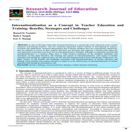 Internationalization as a Concept in Teacher Education and Training ...