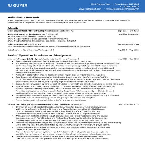 R.J. Guyer Baseball Operations Resume (11/11/13) | PDF