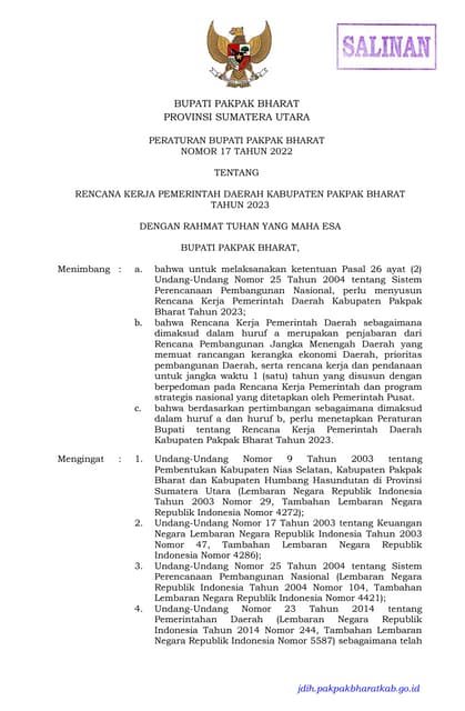 CONTOH SK BUPATI RENCANA INDUK PEMERINTAH | PDF