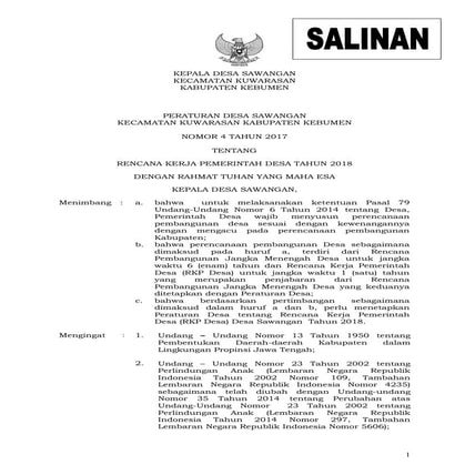 RKPDes Tahun 2018 | PDF