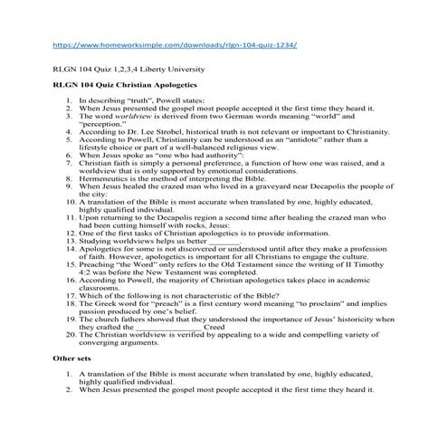 RLGN 104 Quiz 1,2,3,4 Liberty Homeworksimple.com.docx