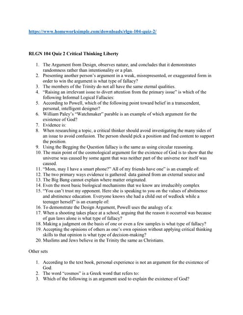 PHIL 201 Quiz 7 Liberty University homework simple.com | Agnosticism ...