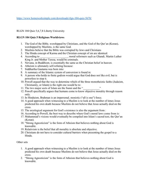 RLGN 105 Quiz 2 Liberty University Homework Simple | PDF