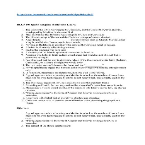RLGN 104 Quiz 5 Religious Worldviews Liberty homeworksimple.com.docx