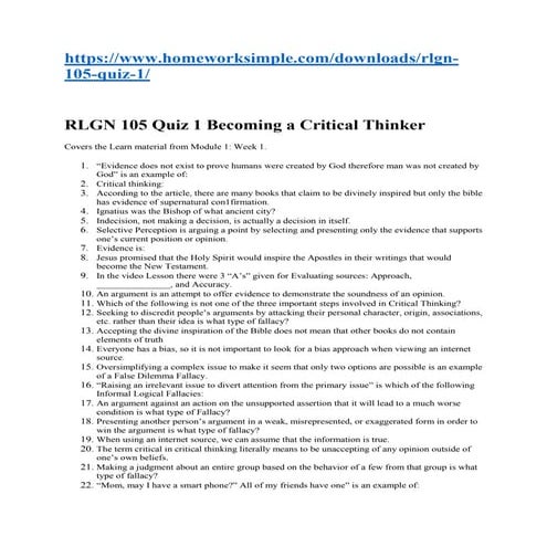 RLGN 105 Quiz 1 Becoming a Critical Thinker.docx