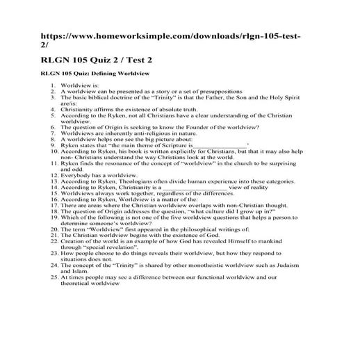 RLGN 105 Quiz 2 Liberty University Homework Simple | DOCX