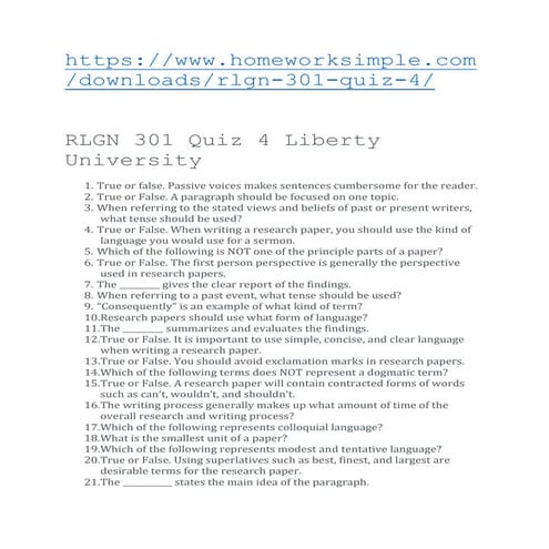 RLGN 301 Quiz 4 Liberty University Homeworksimple.com.docx