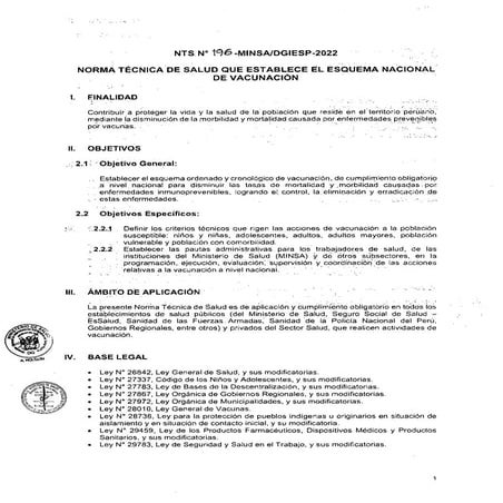 NORMA TECNICA N°196 DE ESTRATEGIA NACIONAL DE INMUNIZACIONES MINSA | PDF