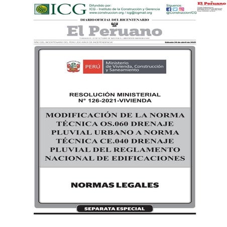 RM_126-2021-Vivienda-OS.060 Drenaje pluvial abril 2021.pdf | Civil Engineering Industry | Industries